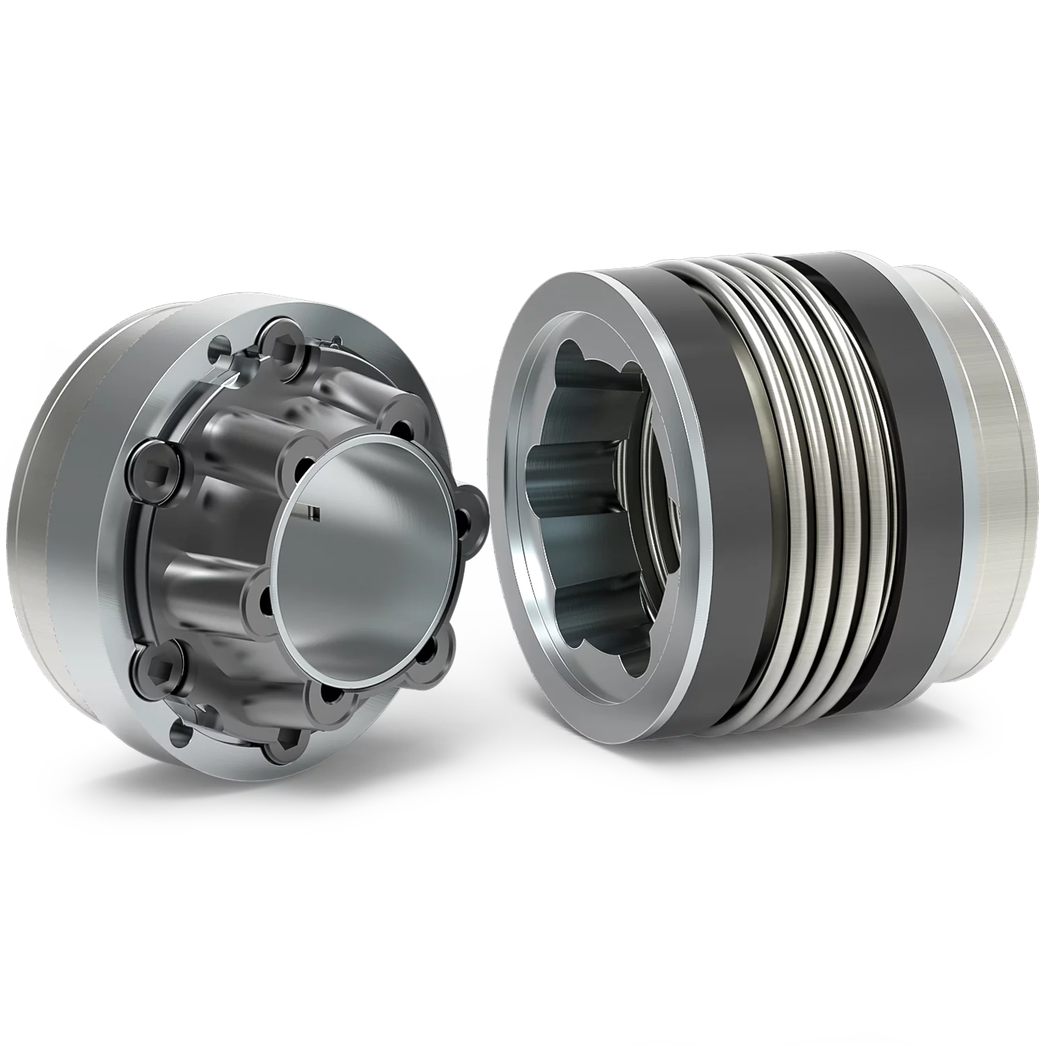 Bellows coupling with external clamping ring and tapered press-fit ...